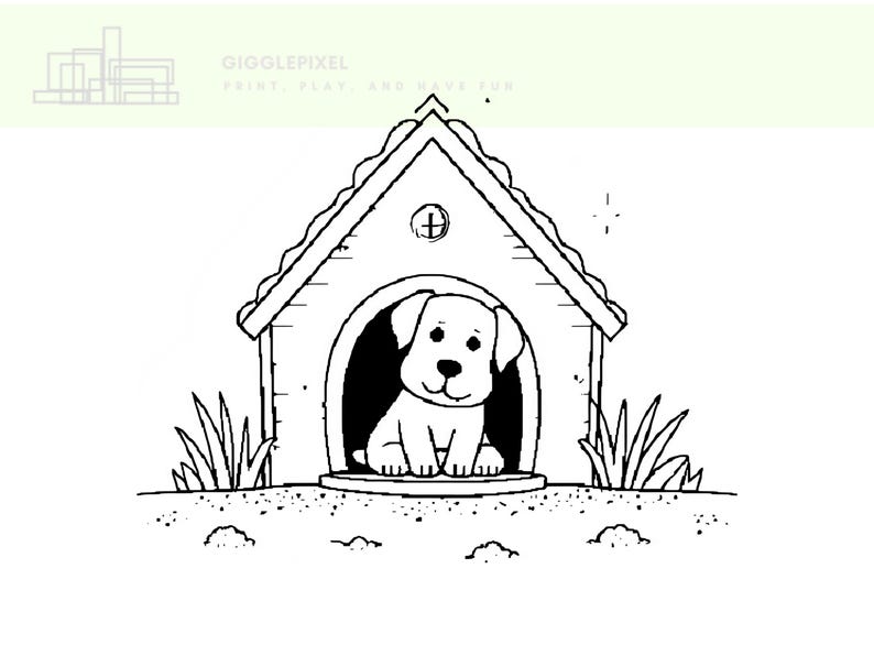 12 Cute Puppies in Doghouse Coloring Sheets for Kids – Printable ...