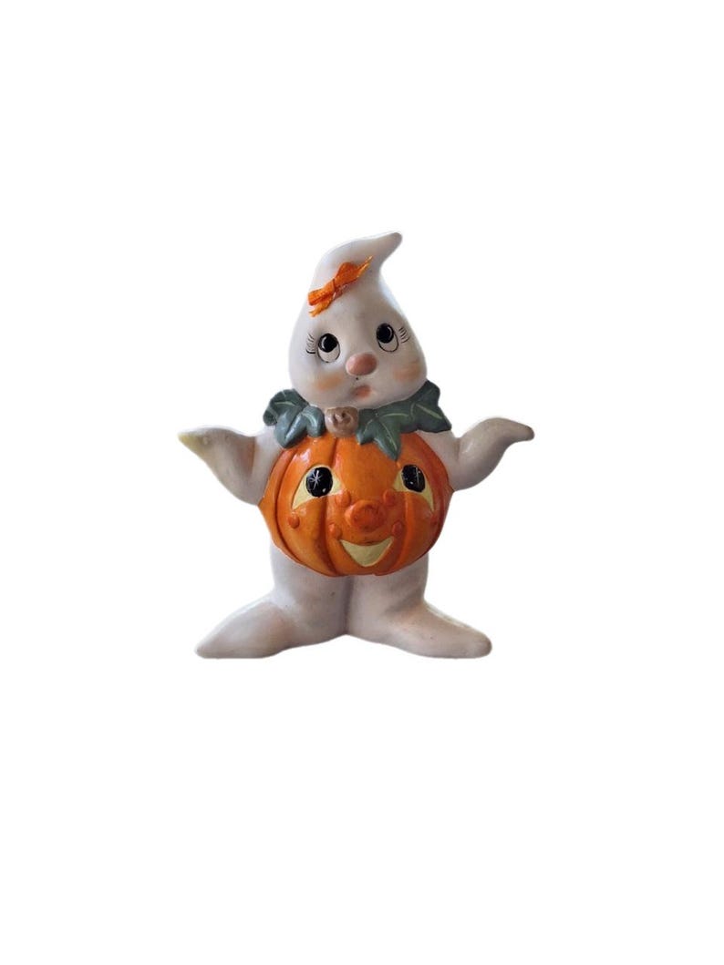 Vintage Set 2 Ceramic Cute Pumpkin Belly Ghosts Halloween Decor 4” and ...