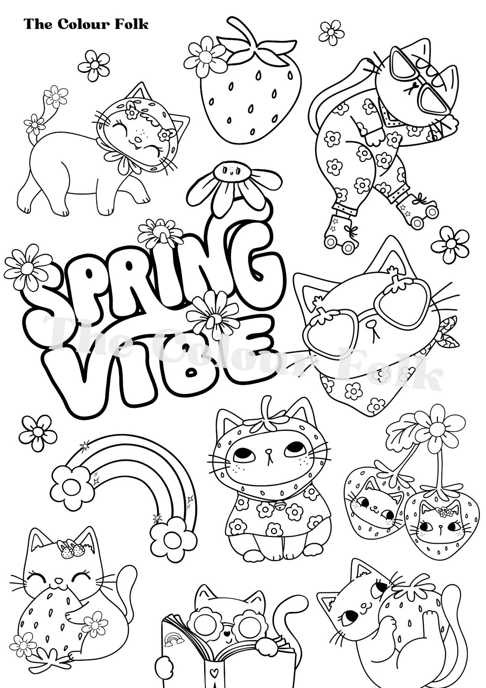 Spring Vibe Cats - Colouring in Page - Fruity & Floral - Designed by ...