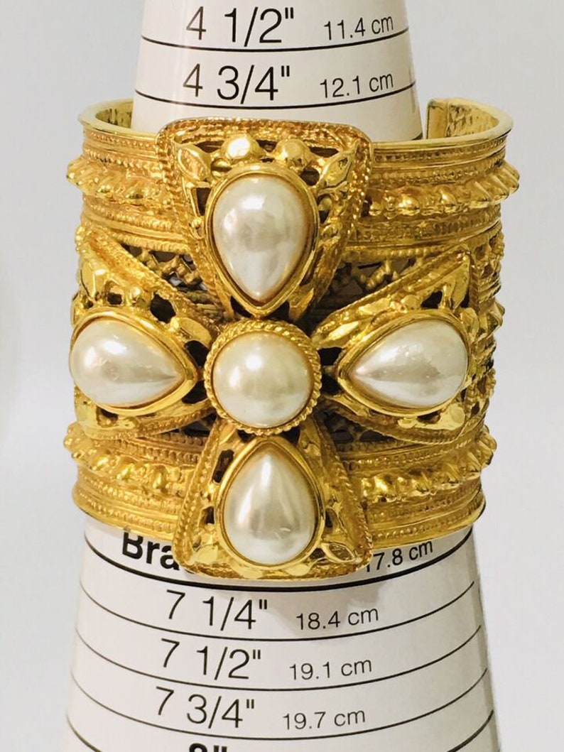 BEN AMUN USA 24K Gold Plated Chunky Statement Pearl Cuff Vintage ...