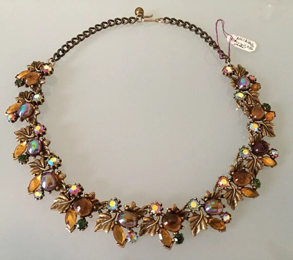 Rare vintage ART necklace with ab rhinestones oval ca… - Gem