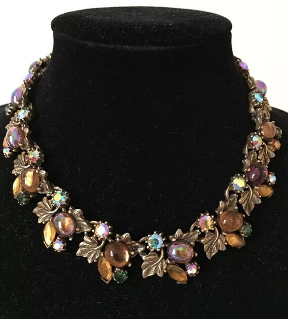 Rare vintage ART necklace with ab rhinestones oval ca… - Gem