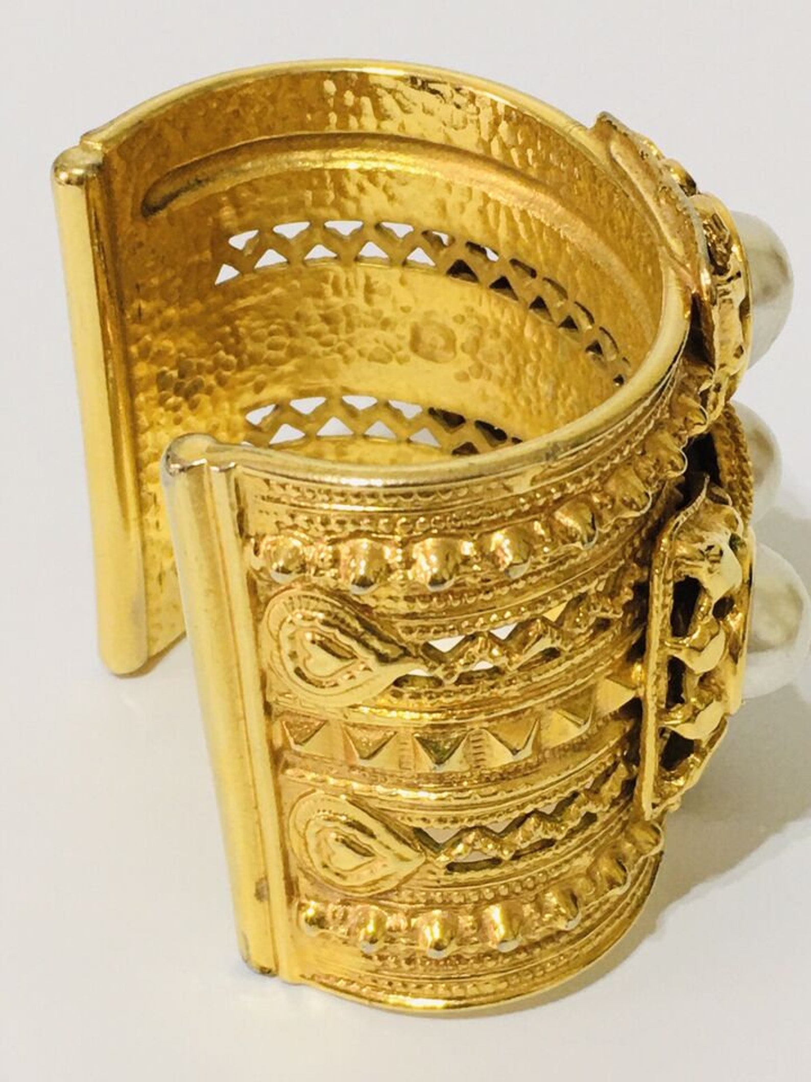 BEN AMUN USA 24K Gold Plated Chunky Statement Pearl Cuff Vintage ...