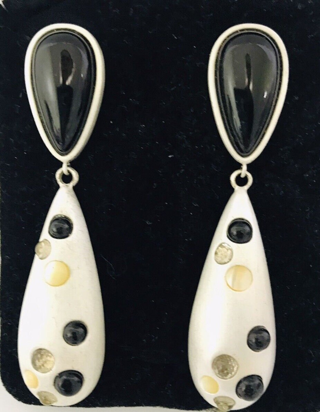 Sheila Fajl Glow Signed Drop Earrings Satin Matte Silver Tone 3.25 ...