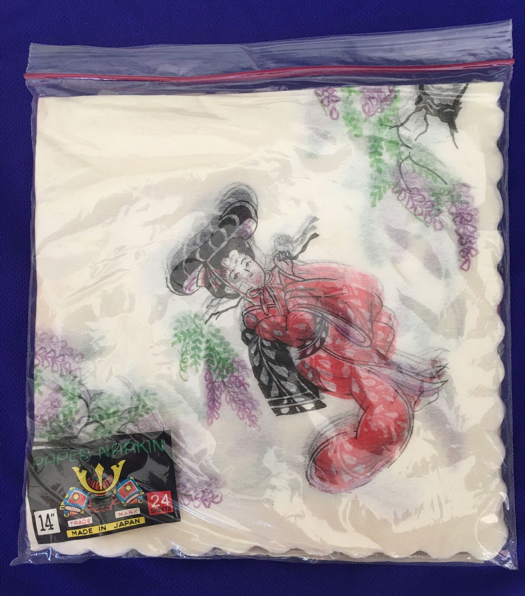 Vintage 24 Japanese Rice Crepe Paper Napkin Art Geisha Cherry Blossom ...