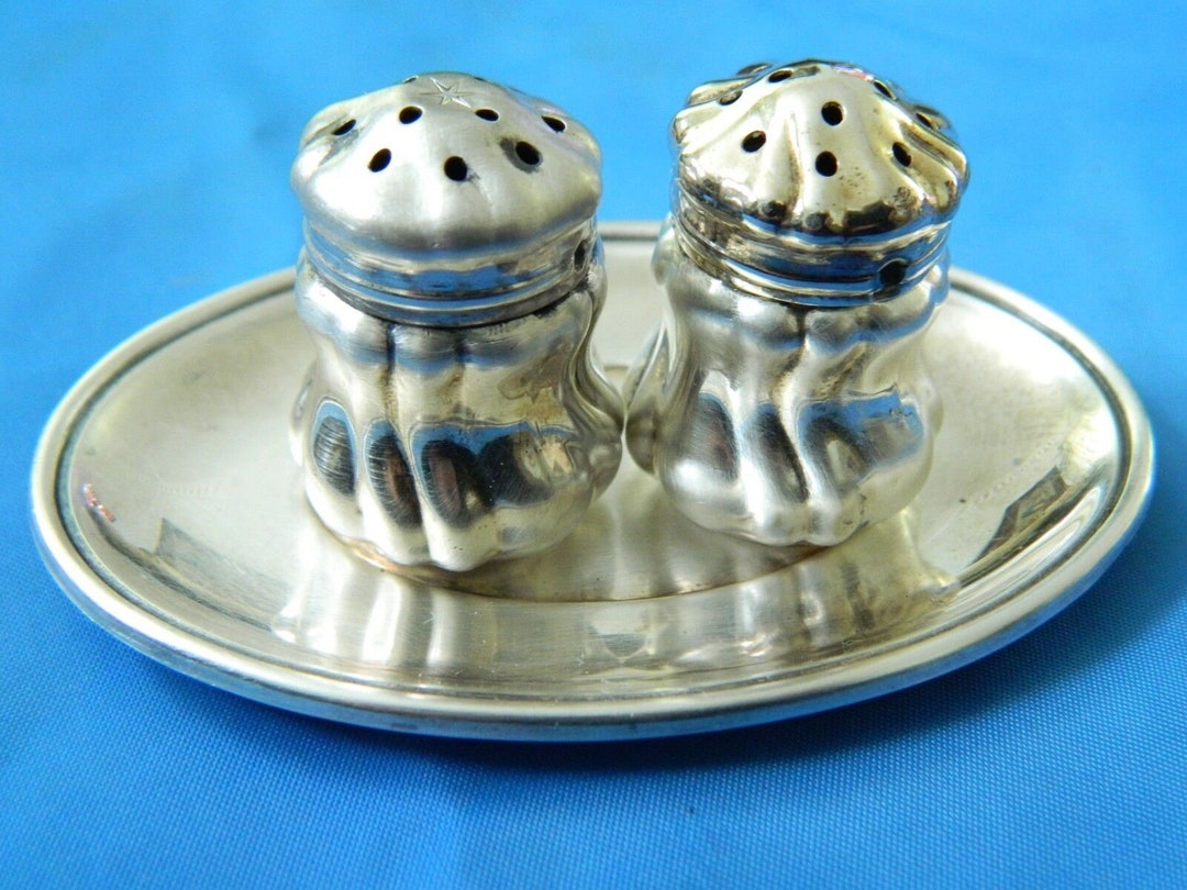 Antique Set of Tray TEZLER 800 Sterling Silver Salt & Pepper Shakers ...