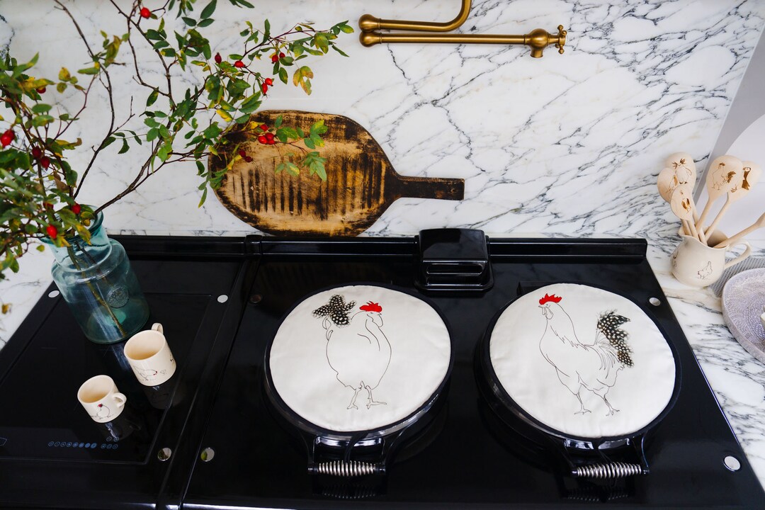 Pair of Aga Chef Pad Hob Covers With Two Different Cockerel Rooster Hen ...