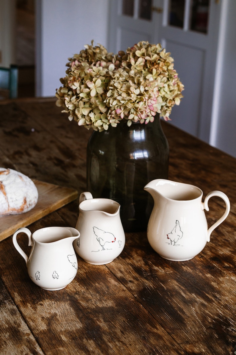 Jugs With Hen Chicken Design in Creamware Handmade on Stoke on Trent by ...