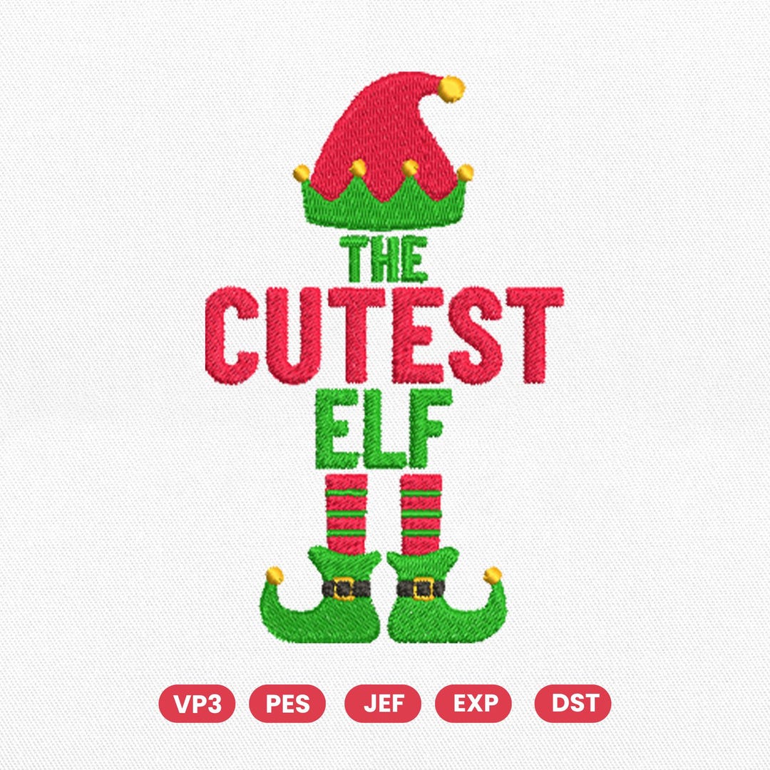The Cutest Elf Embroidery Design, Funny Christmas Elf Hat and Shoes ...