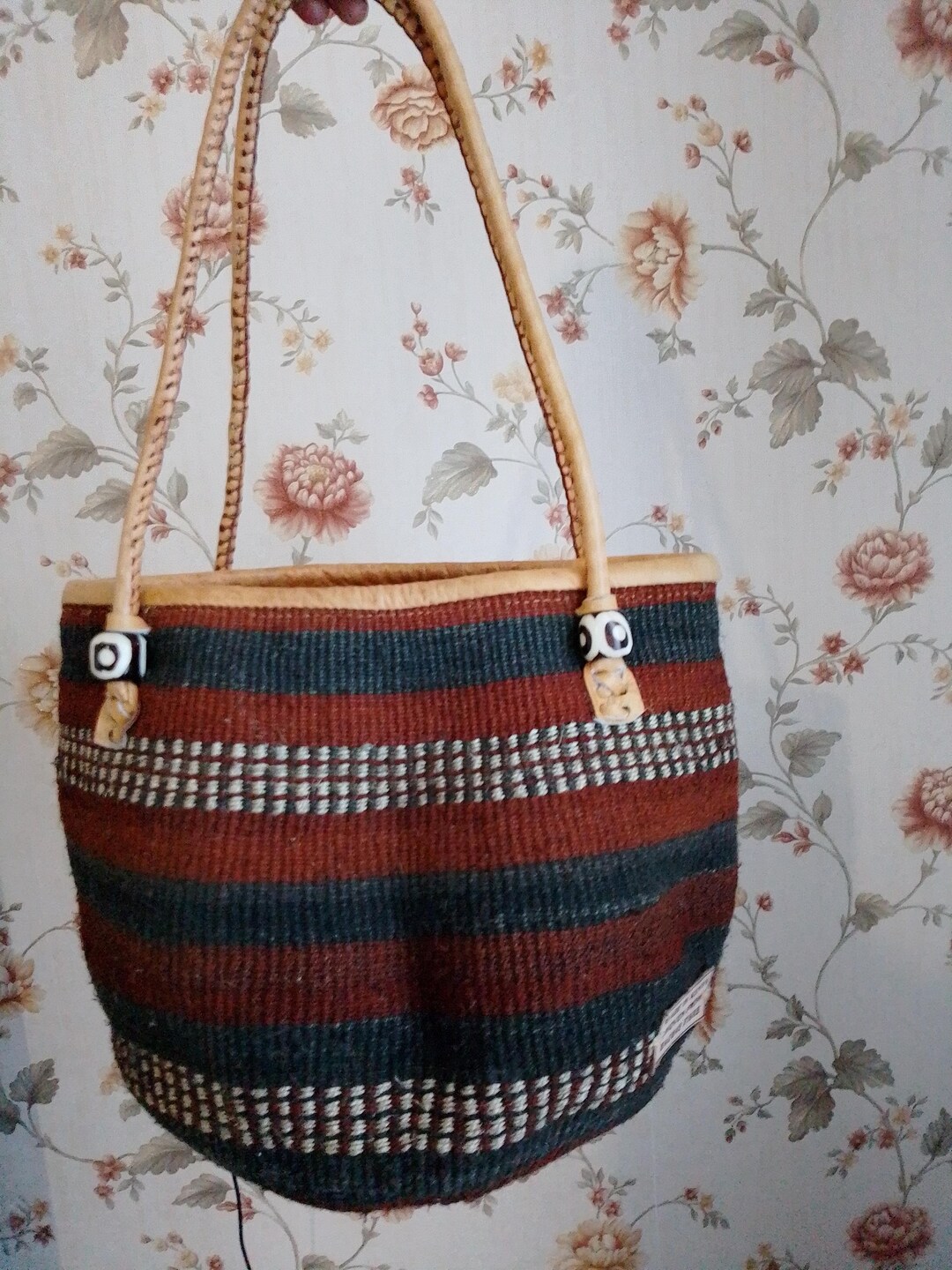 Handcrafted Sisal Basket Bag: Kenyan Baobab Design With Leather Binding ...