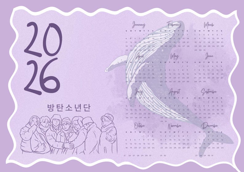 BTS 2026 Calendar | Kpop ARMY Gift, BTS Festa Theme Printable, Bangtan ...