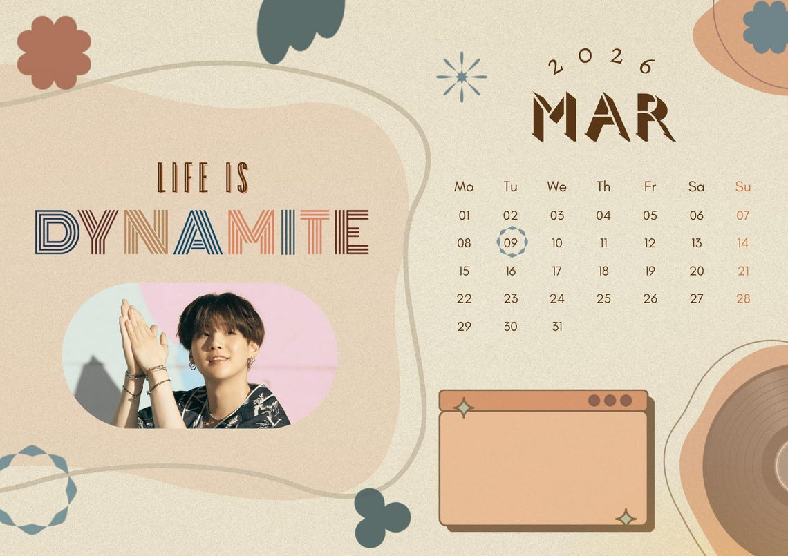 BTS 2026 Dynamite Inspired Calendar | 12-month K-pop Desk/wall Calendar ...