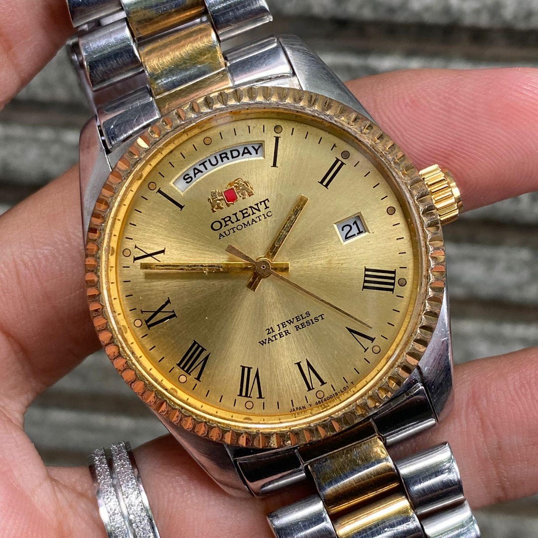 RARE ORIENT President Day Date 46E001-90 Two Tone Automatic Roman ...