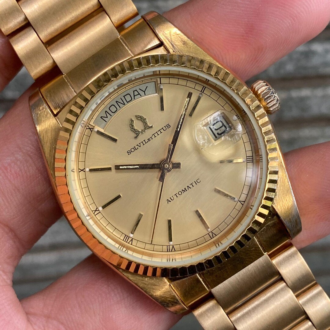 RARE Solvil Et Titus President Day Date Automatic ETA Gold Vintage Men ...