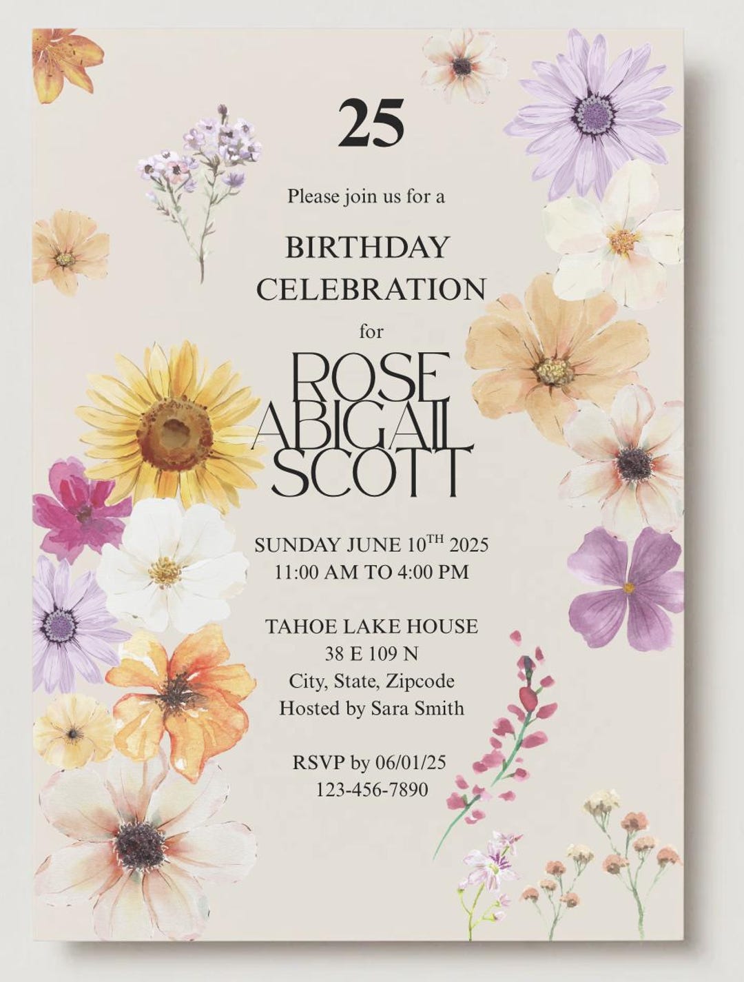 FLOWER BIRTHDAY INVITATION, Spring Flower, Invitation Template ...