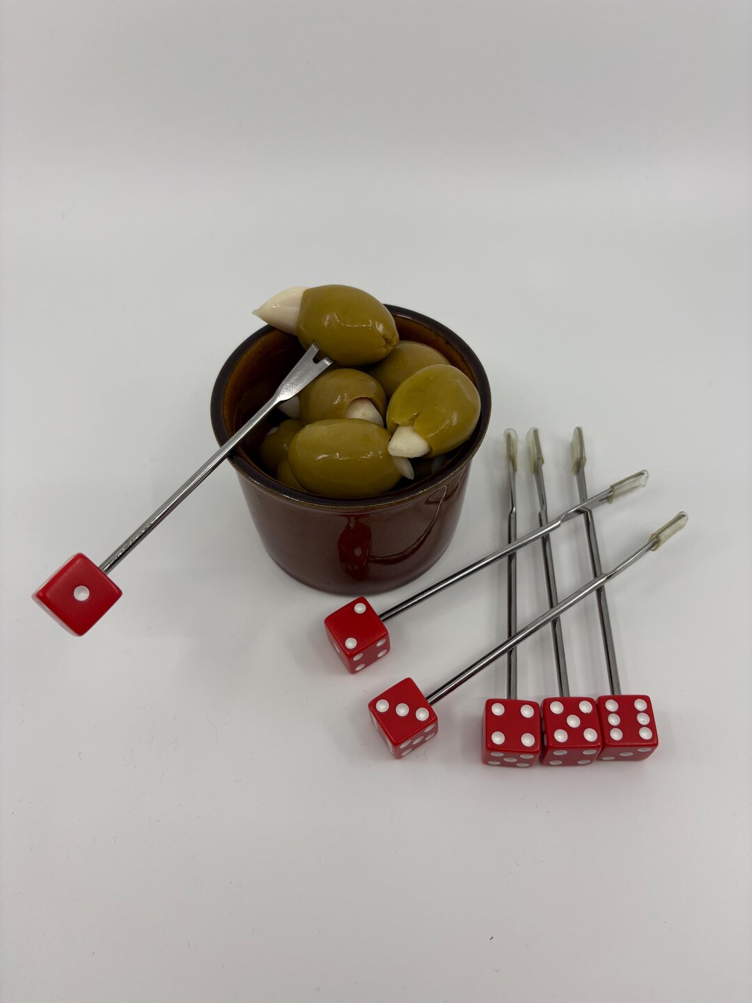 Vintage Dice Picks Set of 6 | Red Lucite Dice Cocktail Picks | Mid ...