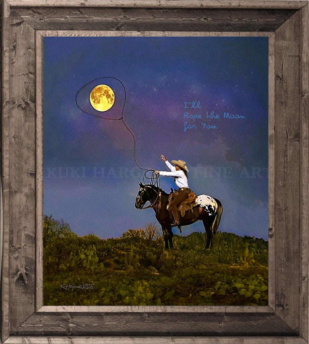 Cowboy Cowgirl Vintage Roping Moon Print Valentine Western LOVE ...