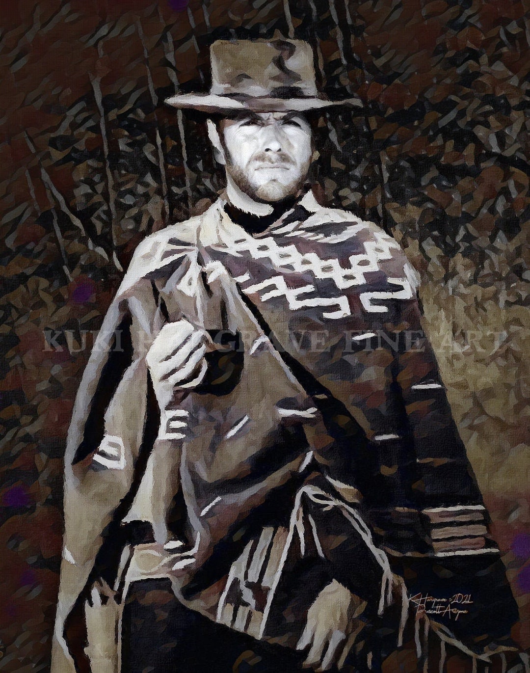 Clint Eastwood Poncho Portrait Art Print: Western Movie Legend - Etsy