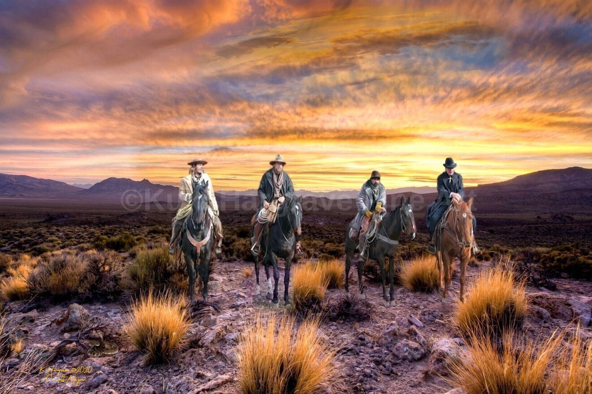 Old Wild West Outlaws Desert Sunset Riders Arizona SIGNED - Etsy