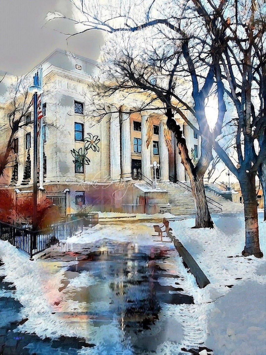 Prescott Arizona Courthouse Winter Landscape Art Print: Signed Fine Art ...