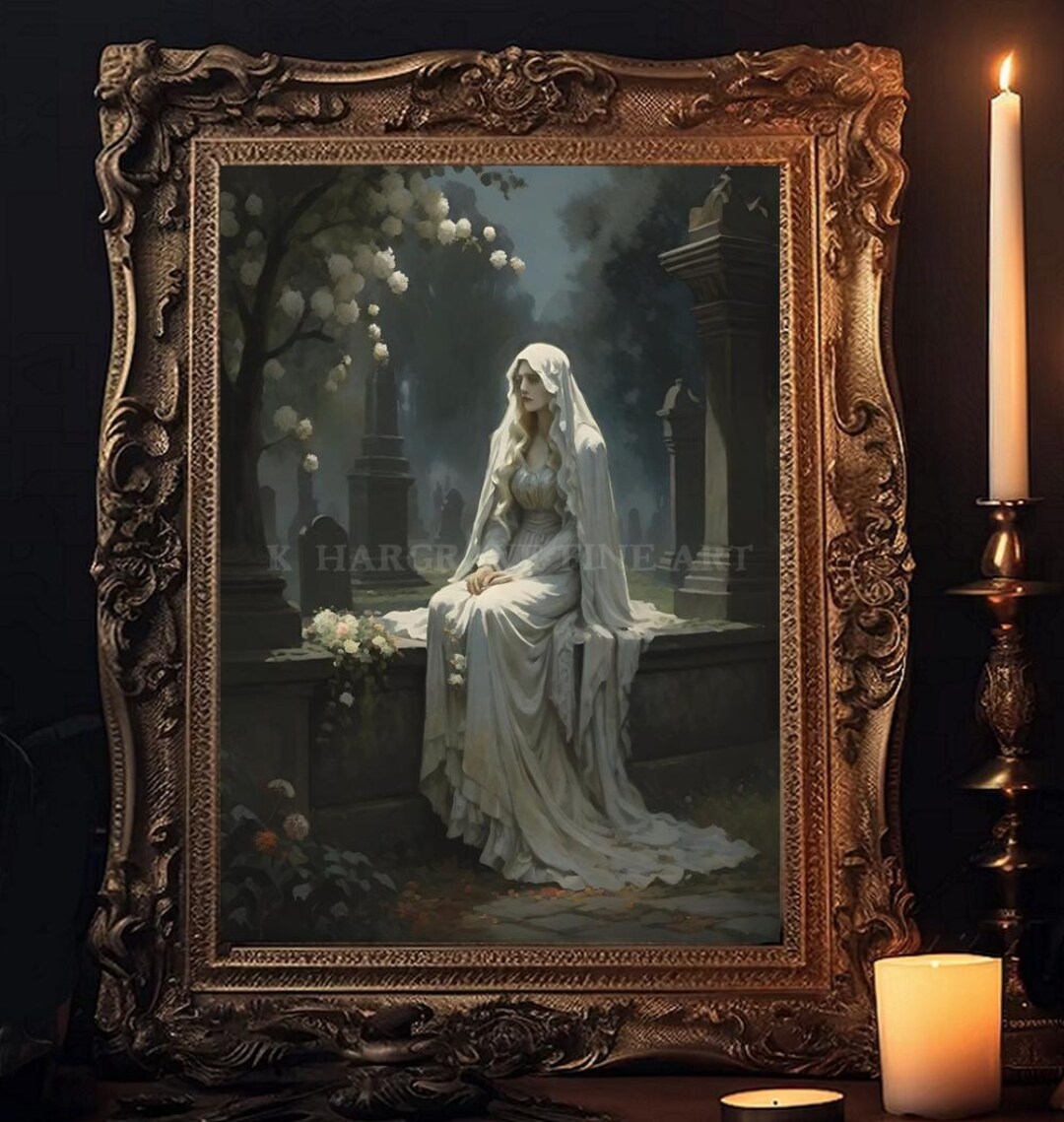 Gothic Ghost Bride Art Print: Victorian Cemetery Flowers Signed - Etsy