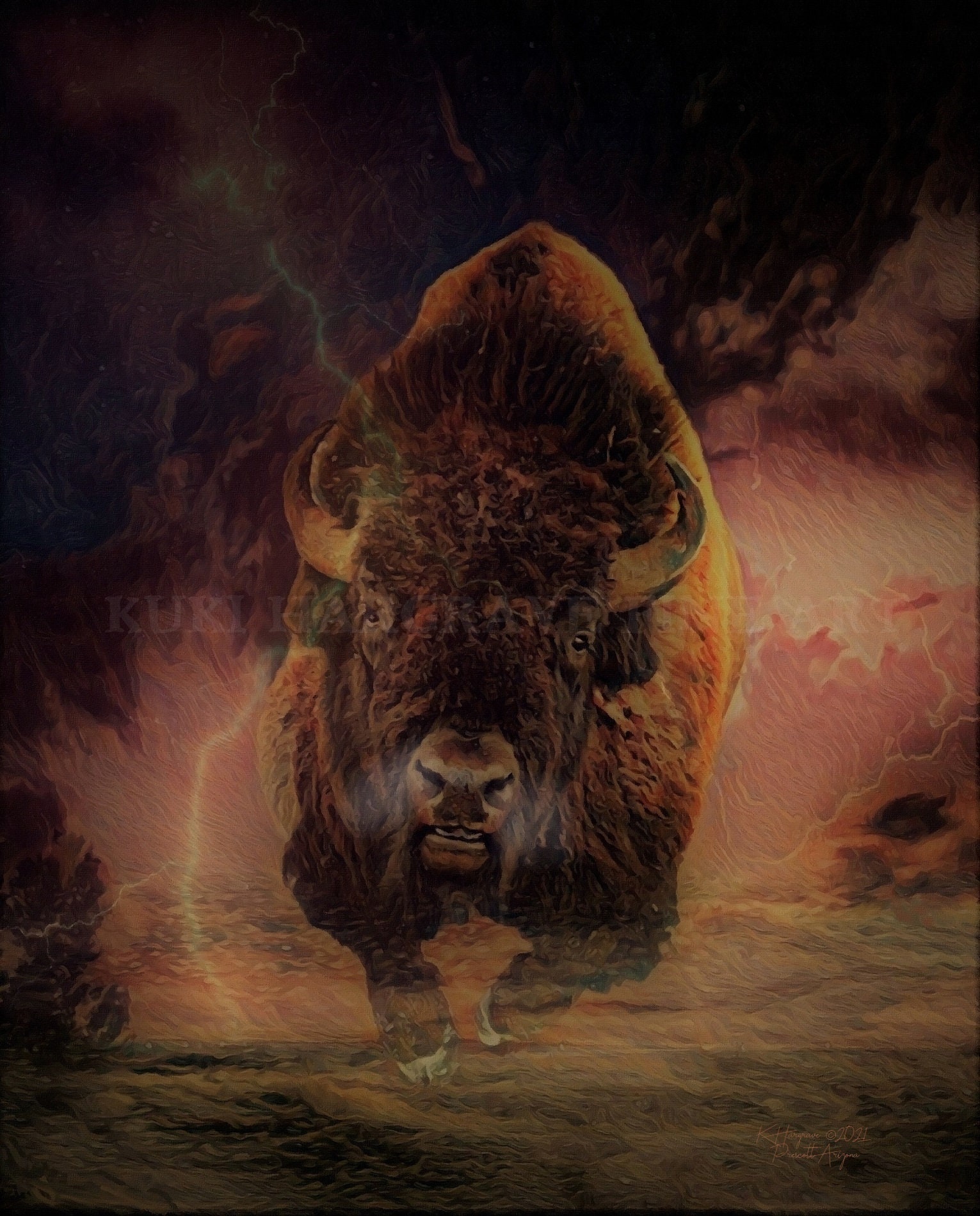 Charging Bison Cartoon