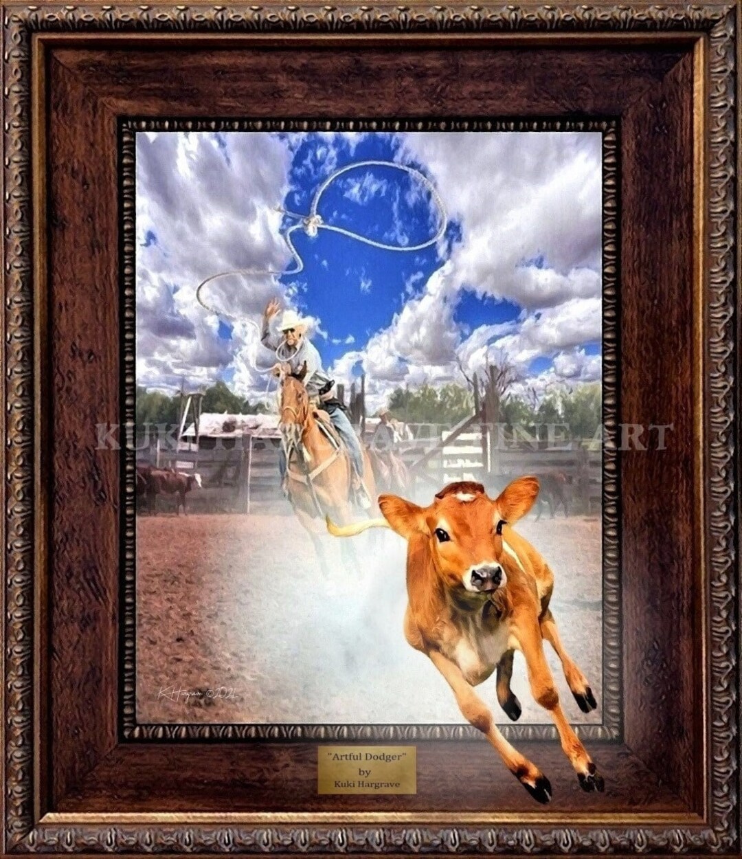 Vintage Wall Decor Cowboy Roping Calf Corral Western Rodeo Landscape ...