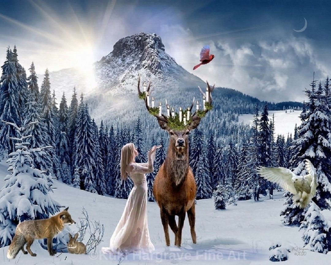 Winter Solstice Deer Art Print: Thumb Butte, Prescott AZ - Etsy