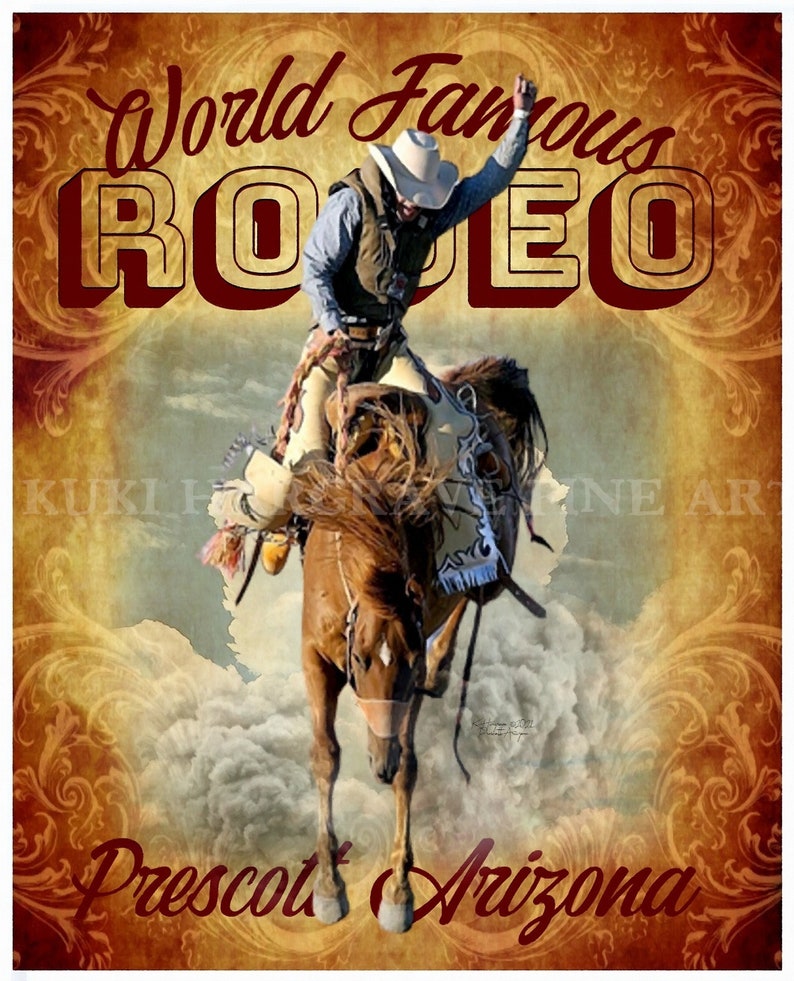 Prescott Arizona Rodeo Poster: Vintage Bronc Rider Art Print - Etsy