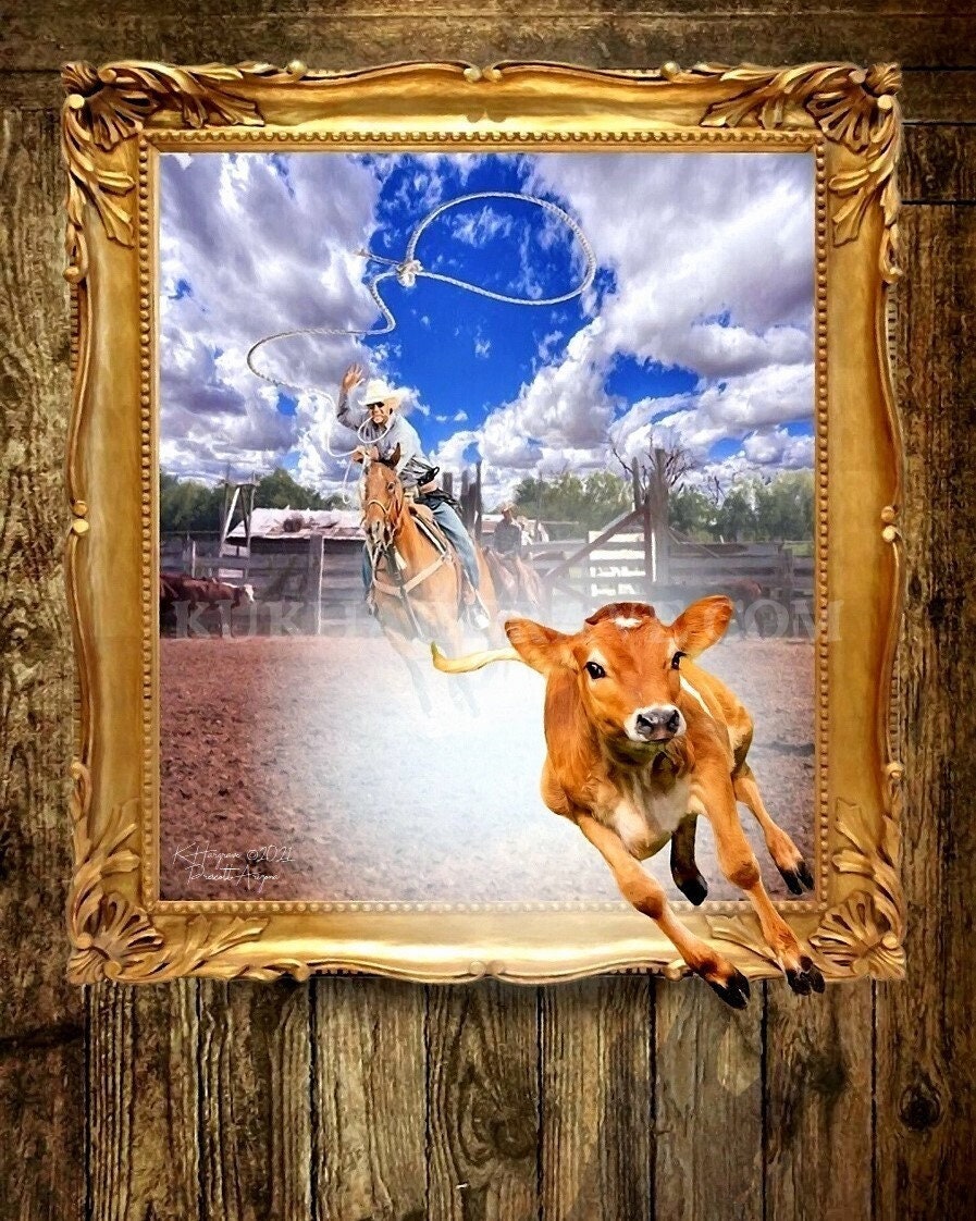 Cowboy Roping Calf Corral Western Rodeo Landscape SIGNED PRINT | Etsy