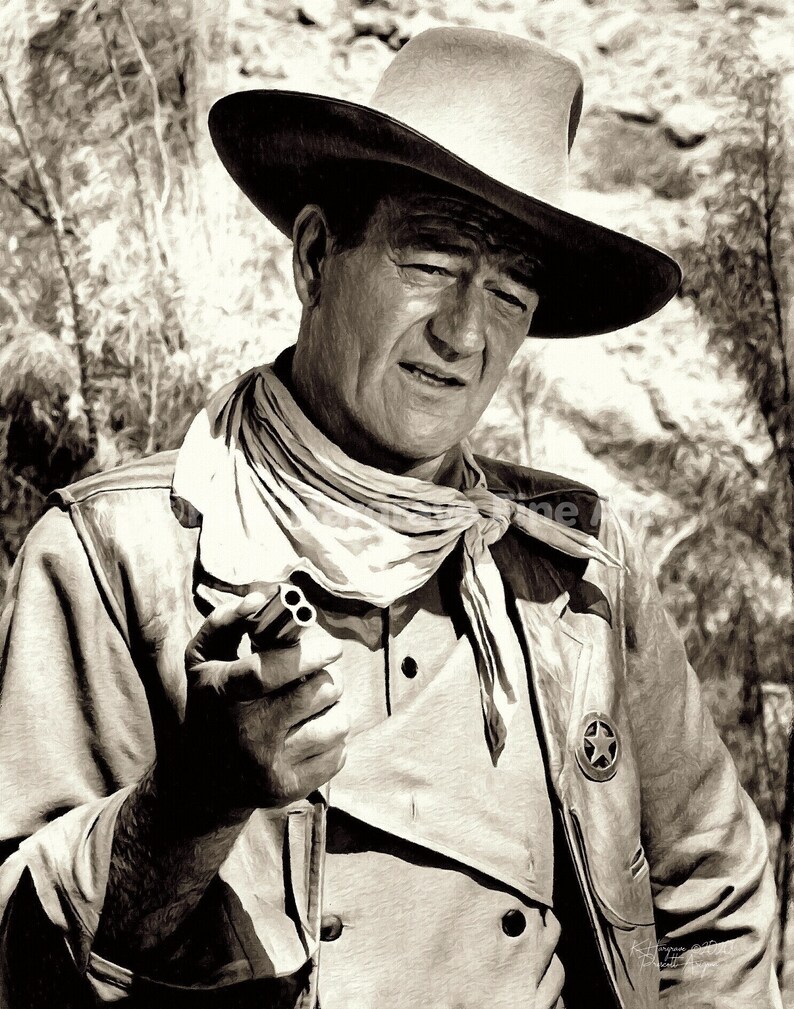 John Wayne Portrait Art Western Cowboy Legend SIGNED PRINT - Etsy