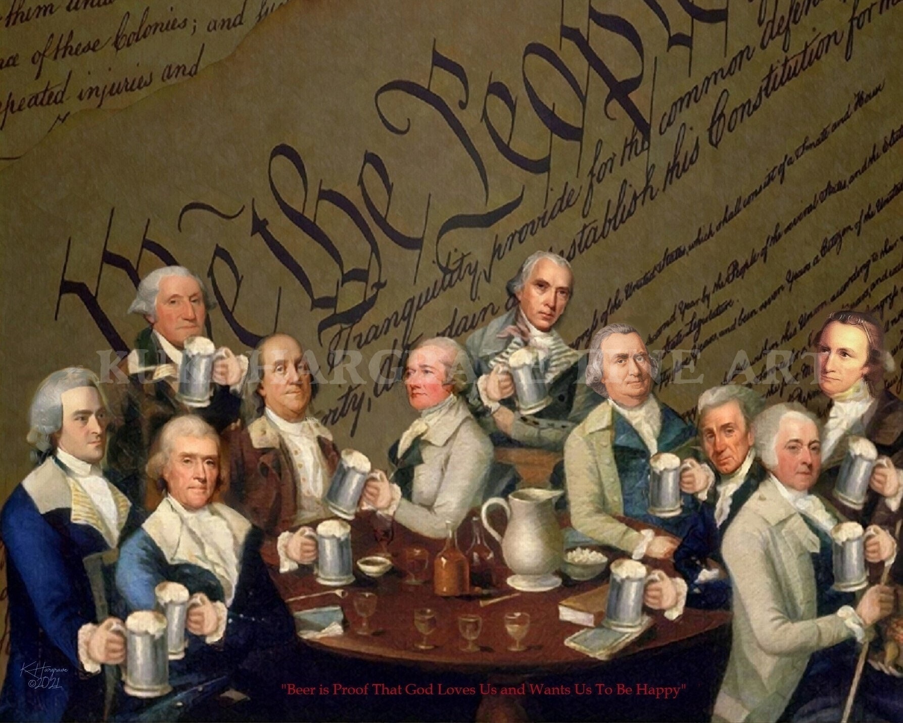 Founding Fathers Drinking Beer Art Print: US Constitution Wall Decor ...