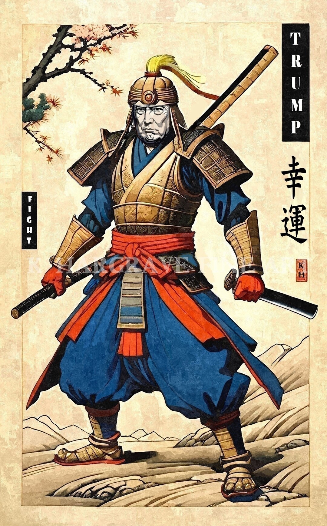 Donald Trump Samurai Warrior Fun Poster Wall Décor 2024 Presidential ...