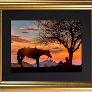 Vintage Wall Decor Old Wild West Cowboy Horse Arizona Sunset Silhouette ...