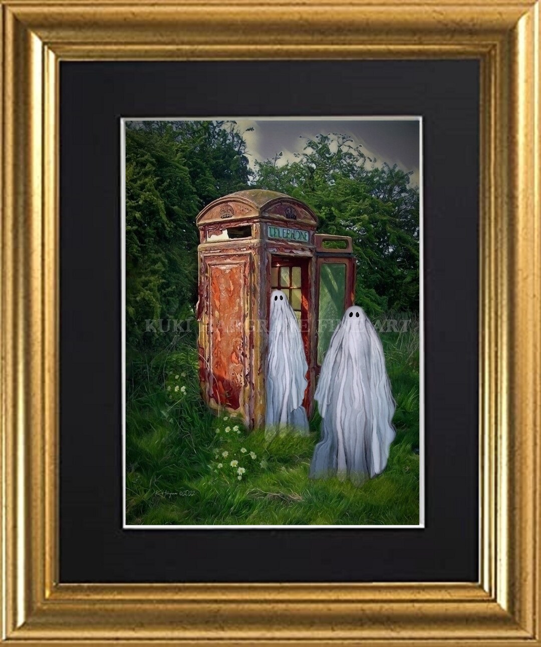 Vintage Wall Decor Ghost Art Spooky Telephone Booth Vintage Cottagecore ...