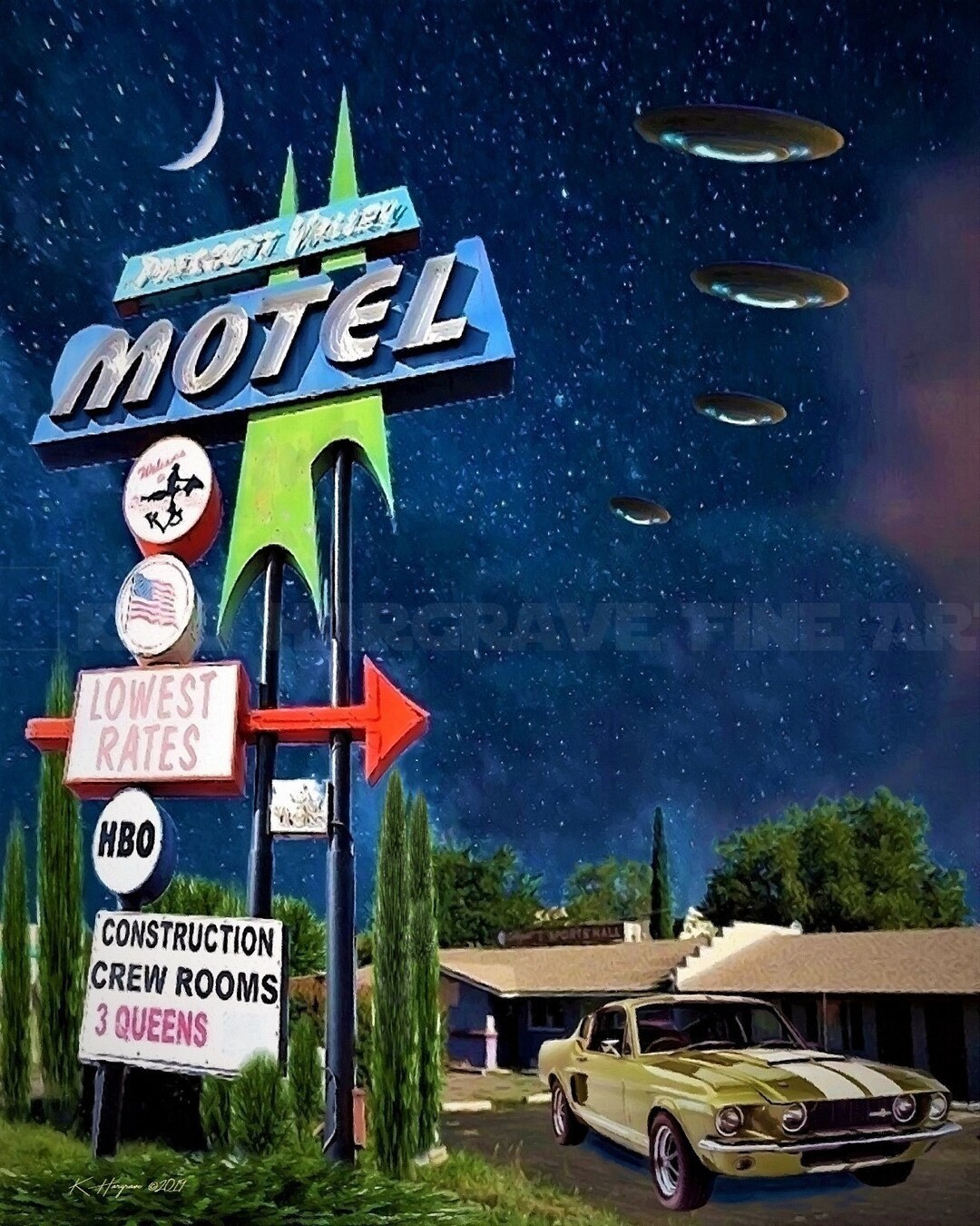 Wall Decor Prescott Valley Arizona Old Vintage Motel Mustang Flying ...