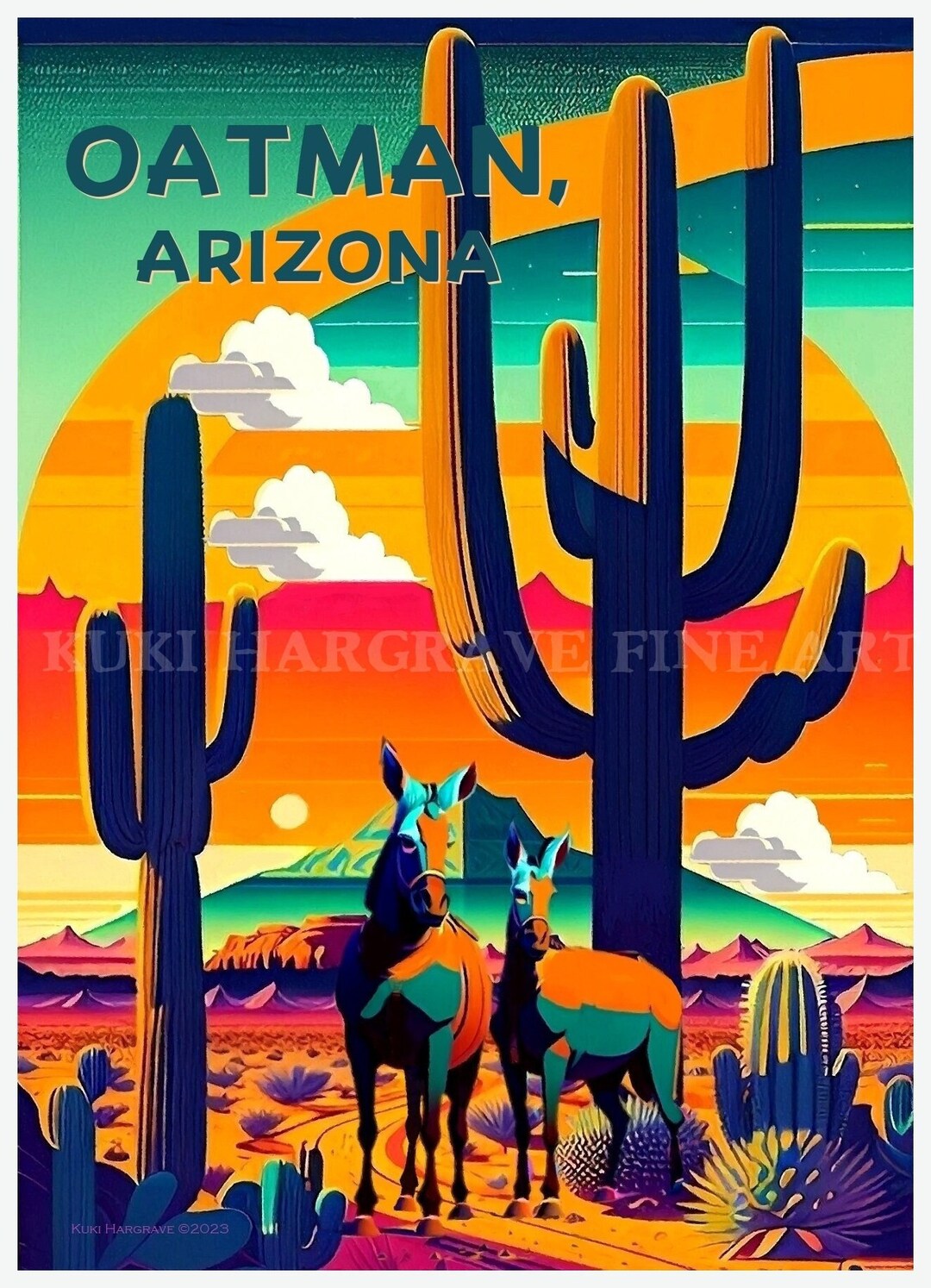 Wall Decor Oatman Arizona Vintage Travel Poster Burros Donkeys Desert ...