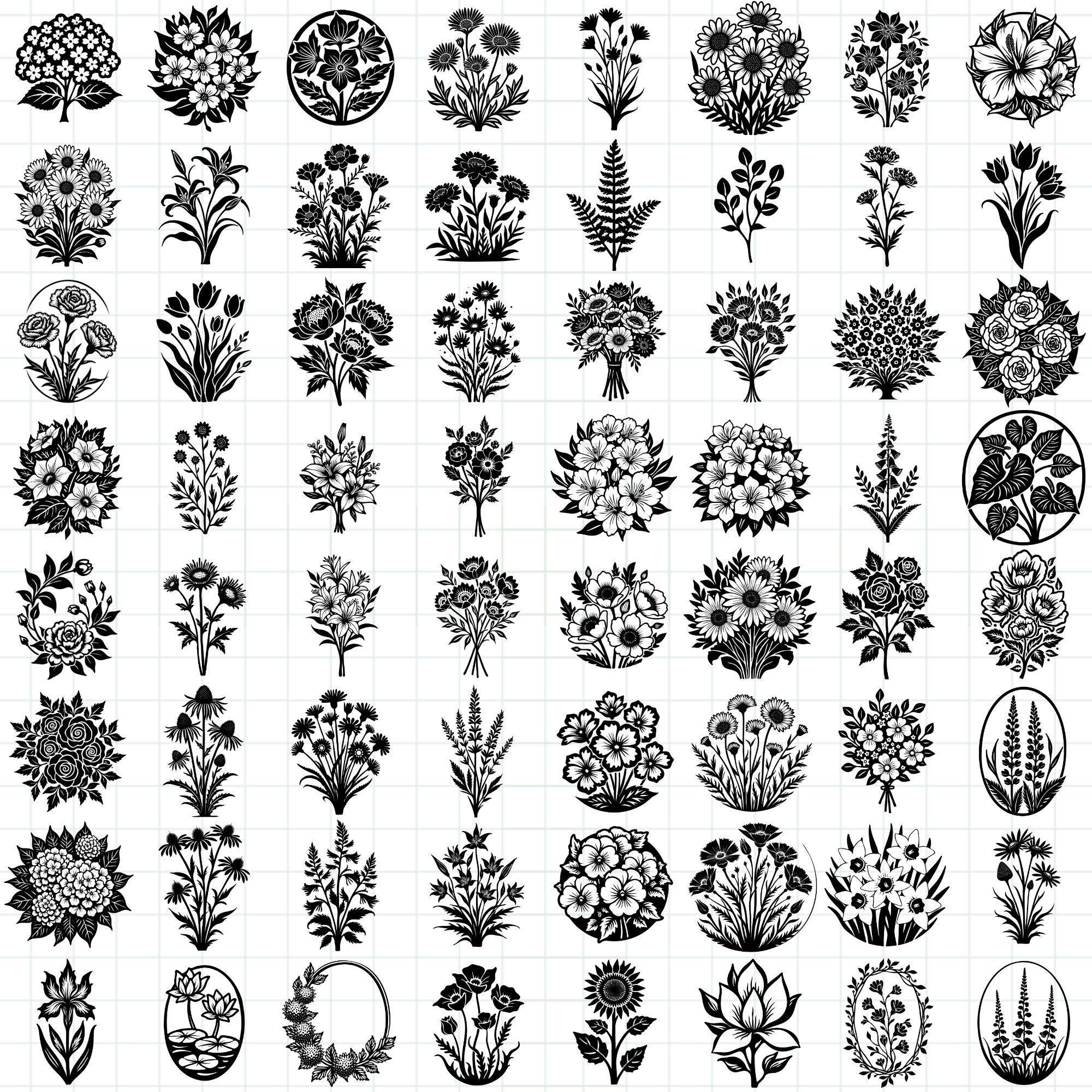 Floral Bouquet Cameo SVG PNG PDF Bundle, Vintage Floral Design (digital ...