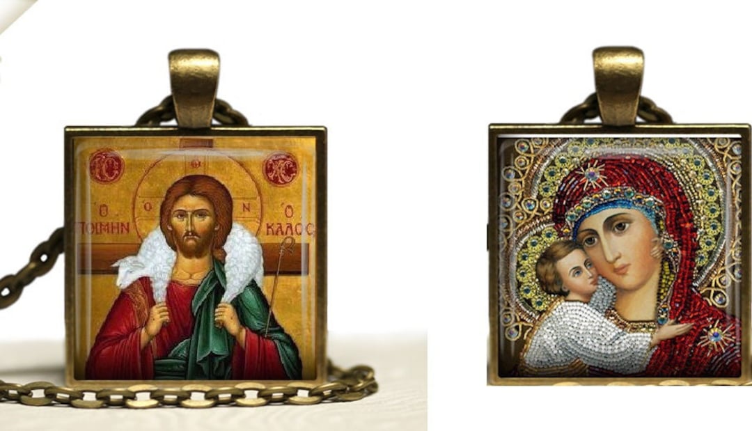 Religious Russian Orthodox Pendant, Double Sided Icon Necklace ...