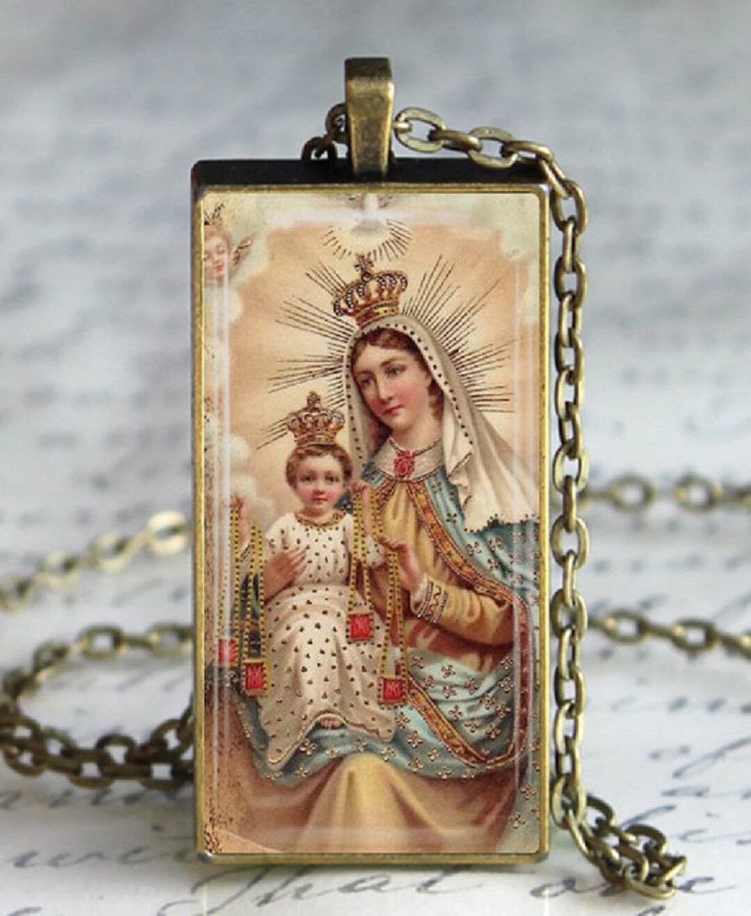 Lady of Carmel, Religious Pendant. Holy Virgin Mary Jesus Jewelry ...