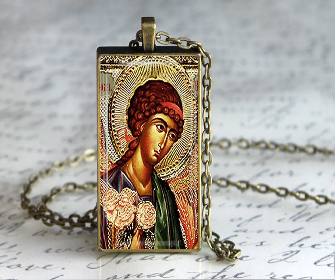 Barachiel, Russian Orthodox, Archangel Icon Necklace, Religious Glass ...