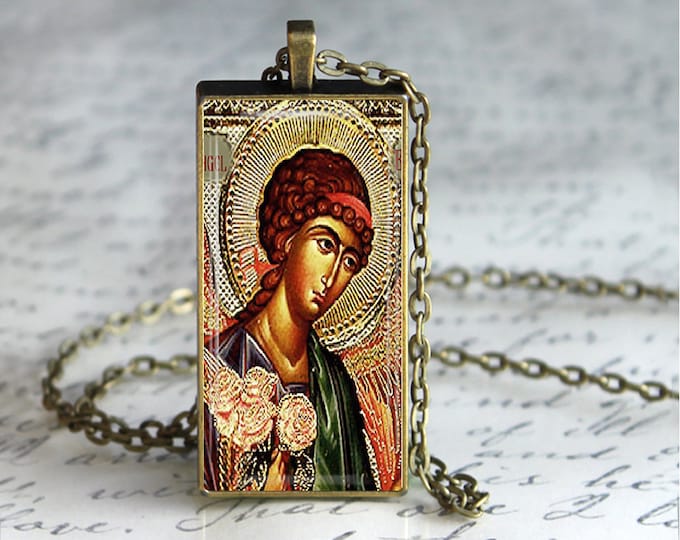 Barachiel, Russian Orthodox, Archangel Icon Necklace, Religious Glass ...
