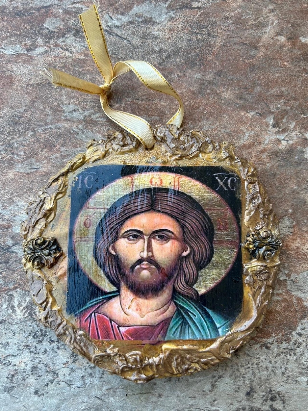 Jesus Christ Wooden Religious Ornament, Unique Greek Orthodox Icon ...