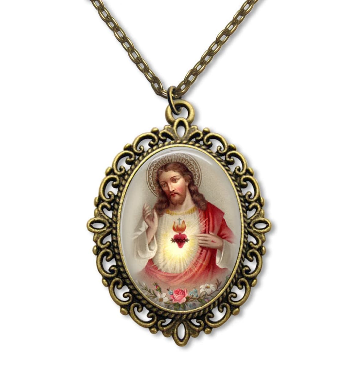 Jesus Christ Sacred Heart Pendant Necklace, Catholic Jesus Jewelry, 18 ...