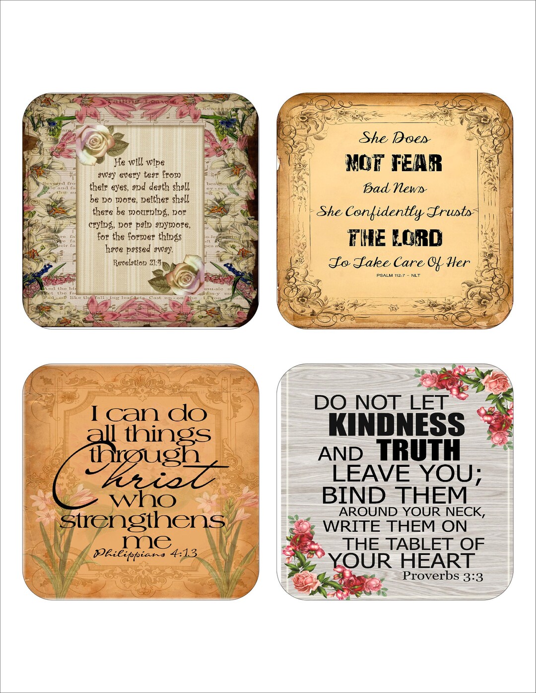Bible Scripture Christian Coasters, Religious Drink Coasters, Set 4 ...