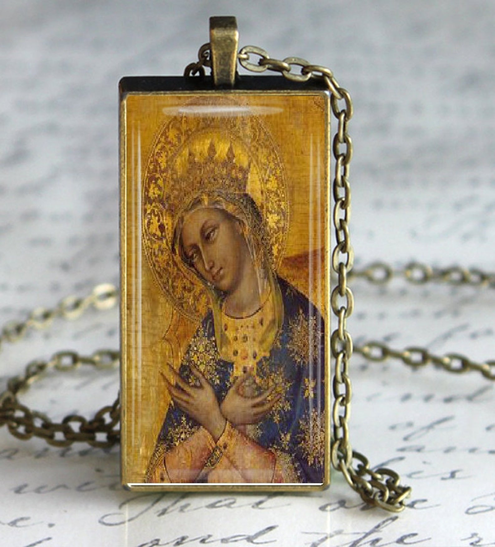 Virgin Mary Icon Pendant Necklace, Holy Mother Jewelry, Religious ...