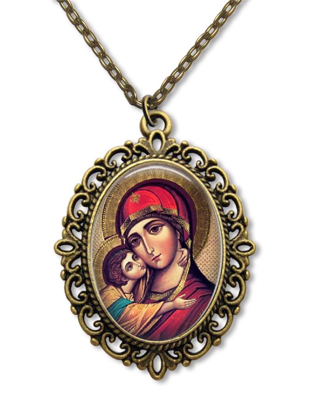 Theotokos Greek Orthodox Icon Pendant,religious Icon Necklace, Virgin ...