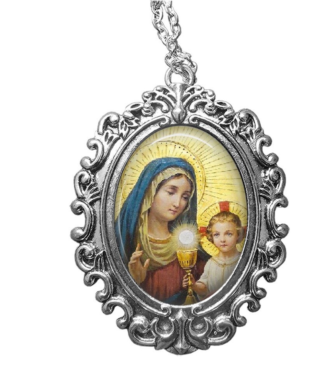 Blessed Sacrament Pendant Necklace, Virgin Mary Eucharist Jewelry ...