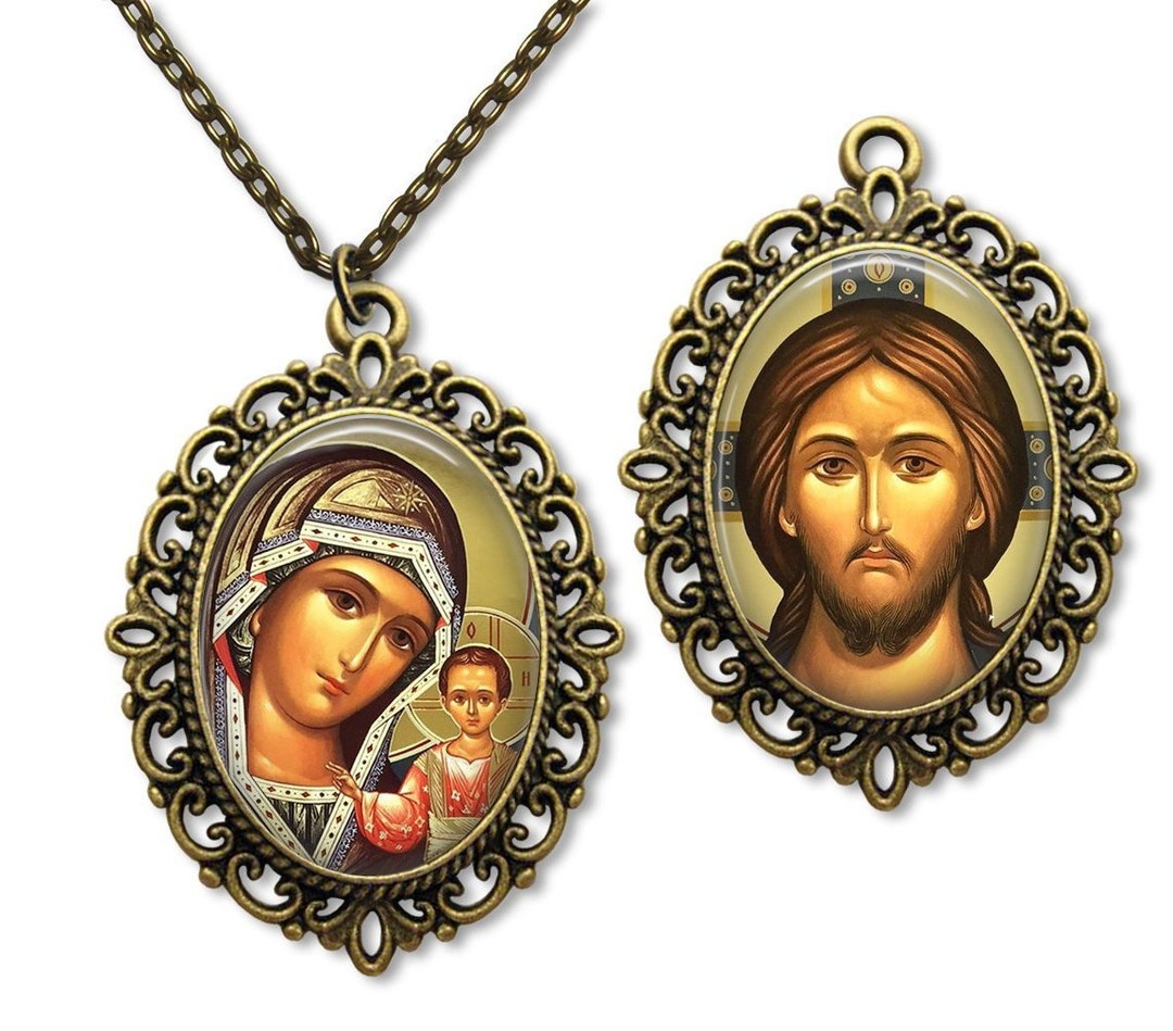 Russian Orthodox Icon Necklace Theotokos Jesus Christ Double - Etsy