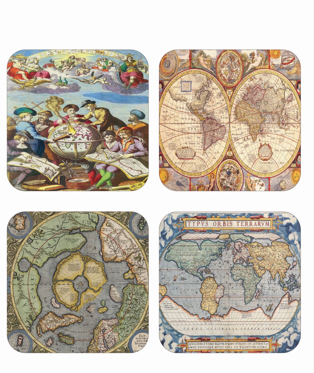 Set Antique Map Assorted Coasters, Old World Coasters, Geography ...